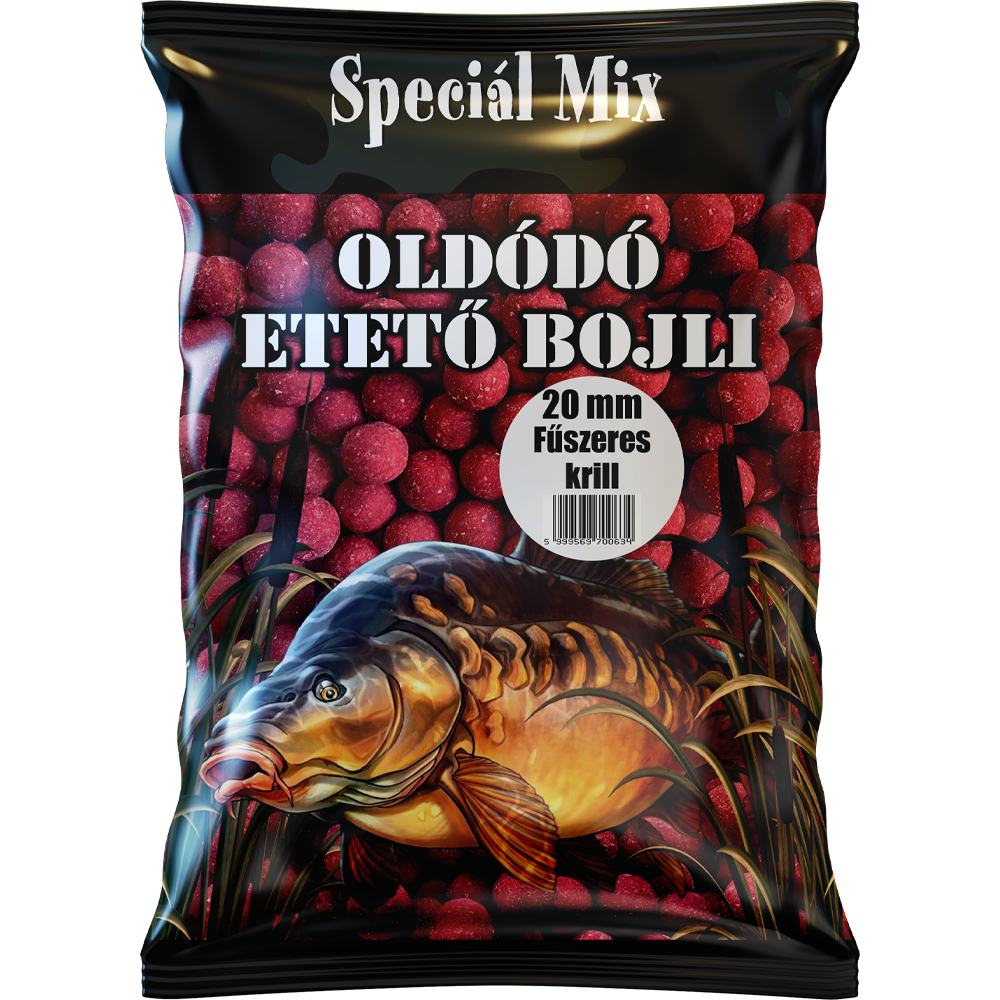 Speciál mix 20 mm-es Oldódó Etető Bojli FŰSZERES KRILL - 20 mm-es ...